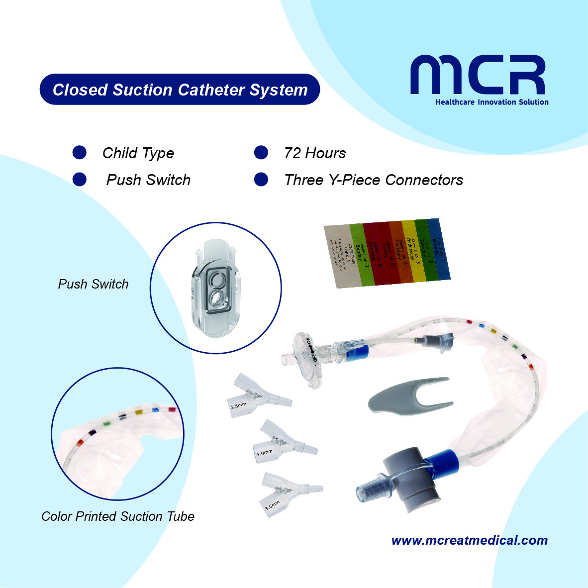 Push Switch And Luer Lock Closed Suction Catheter 72H For Child